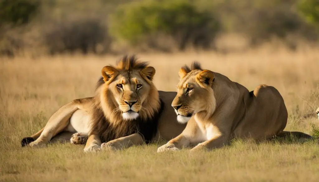 How do lions interact socially within their prides and beyond?