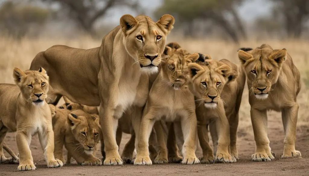 How do lions interact within their social hierarchy?