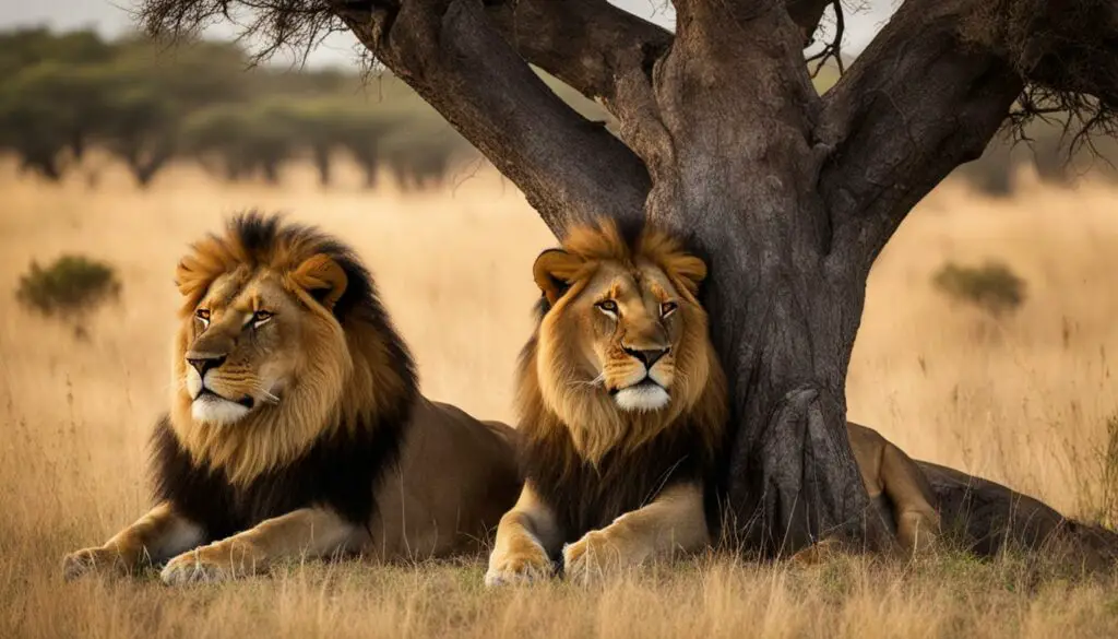 How do lions establish and defend their territories?