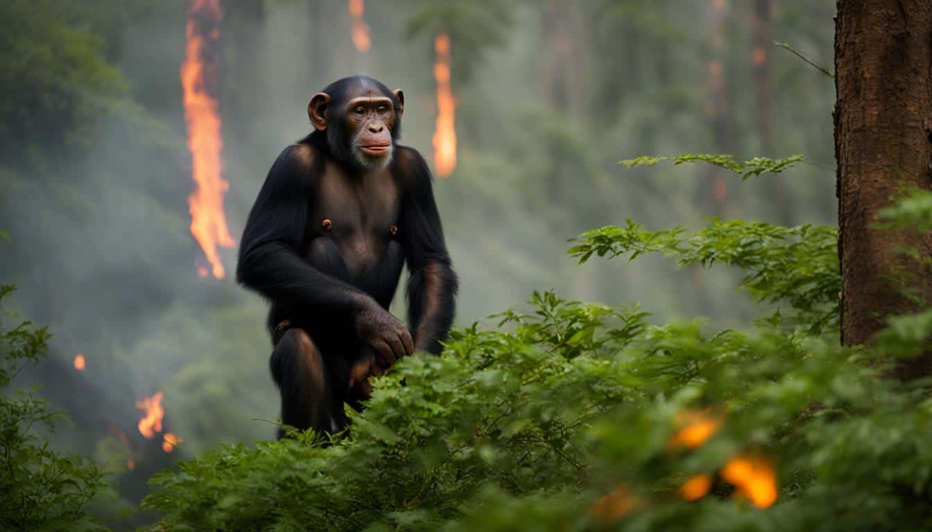 How do chimpanzees respond to wildfires in their habitats?