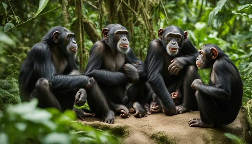 How are chimpanzee families structured in the wild?