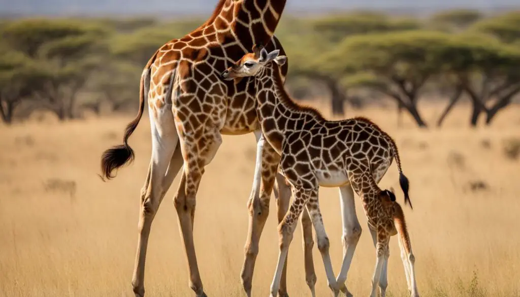 What is the process of giraffe birth and raising calves?