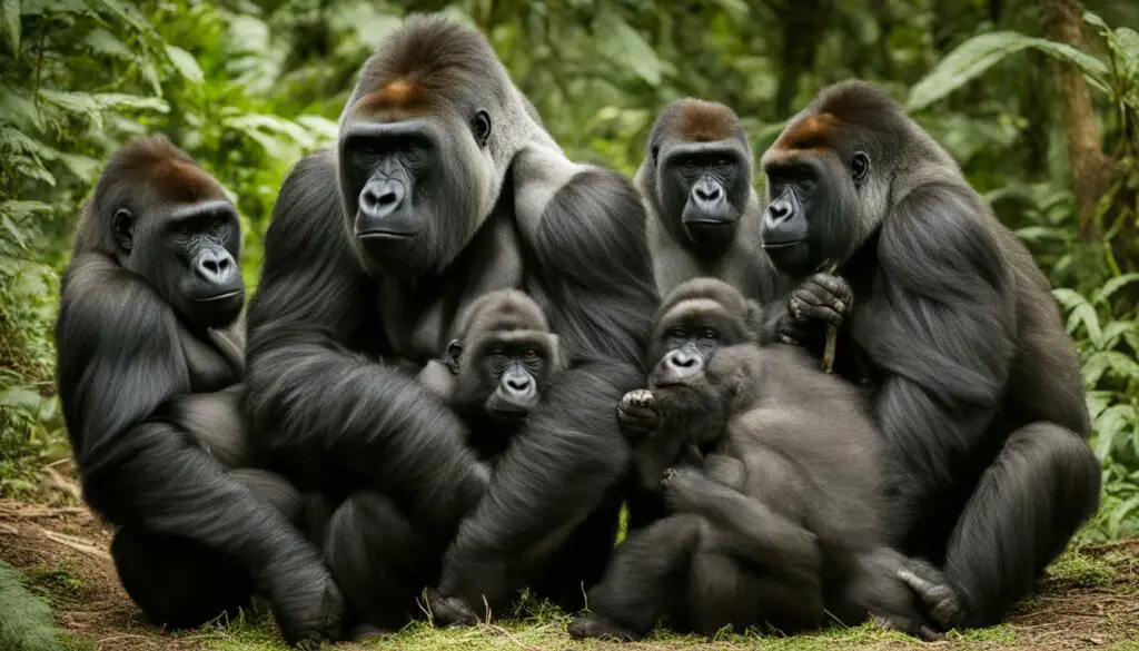 How are gorilla families structured in the wild?