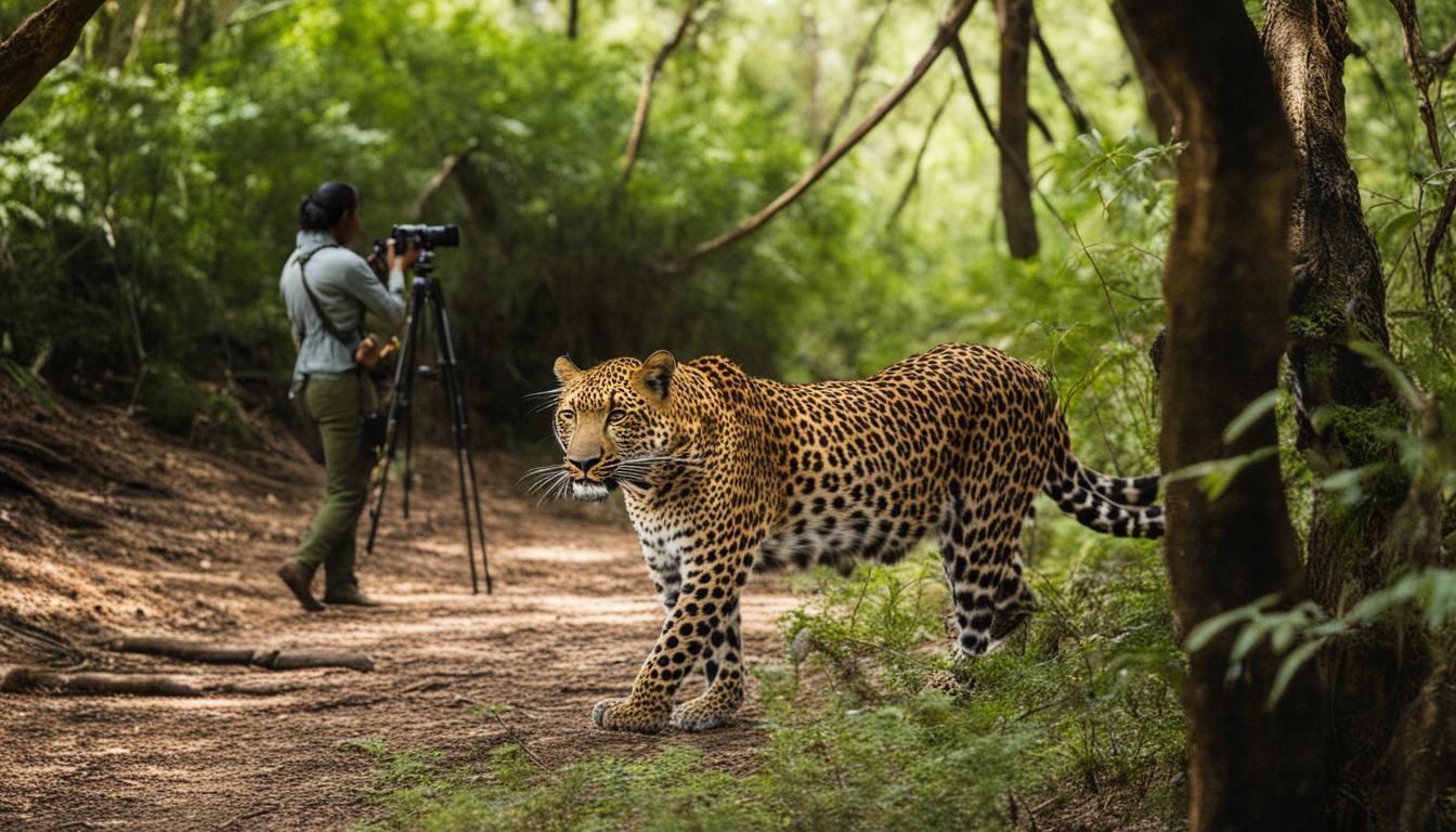 How do researchers track and study wild leopard populations?