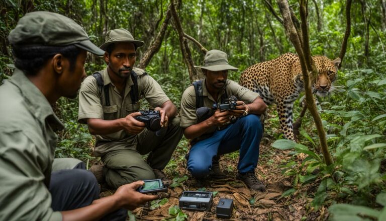 How do researchers track and study wild leopard populations?