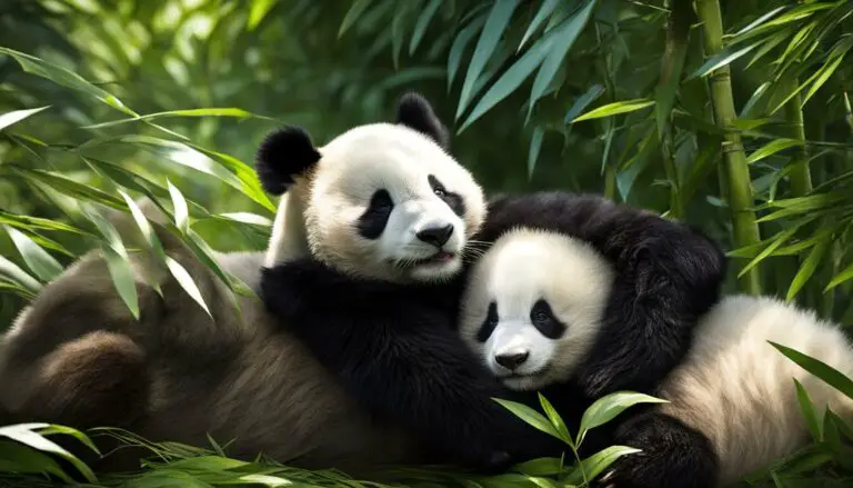 What is the process of giant panda birth and raising cubs?