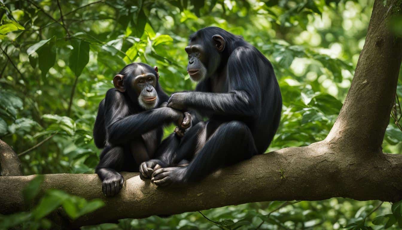 How do chimpanzees groom and maintain their hygiene?