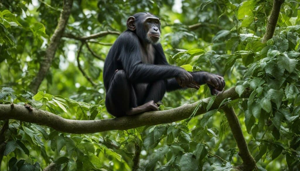 How do chimpanzees forage for food in the wild?