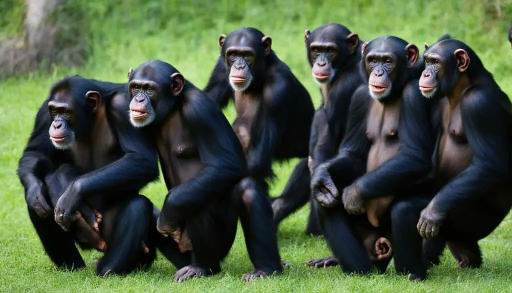How are social hierarchies established in chimpanzee groups?
