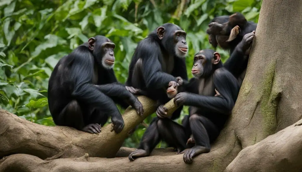 How are chimpanzee families structured in the wild?