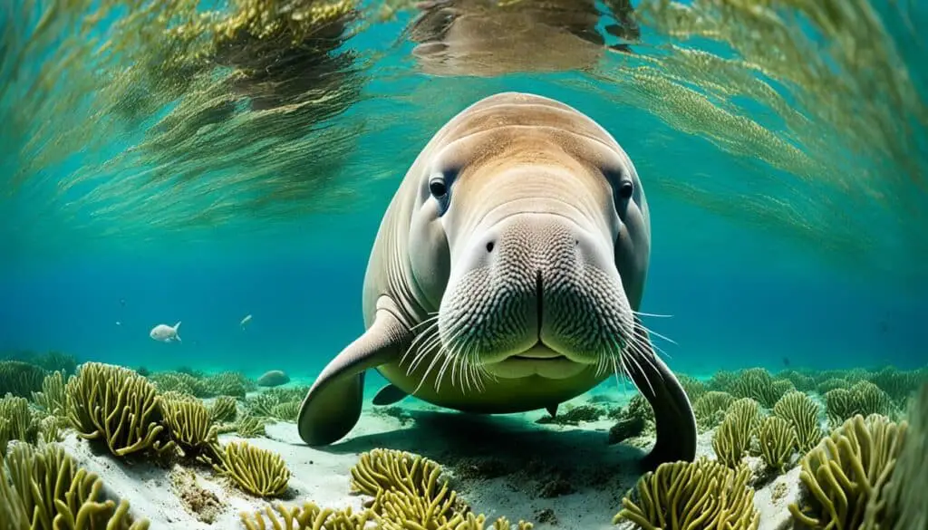 How do dugongs interact with other marine life?