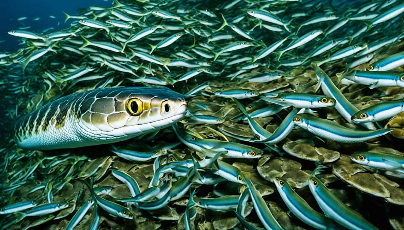 How do sea snakes hunt for food?