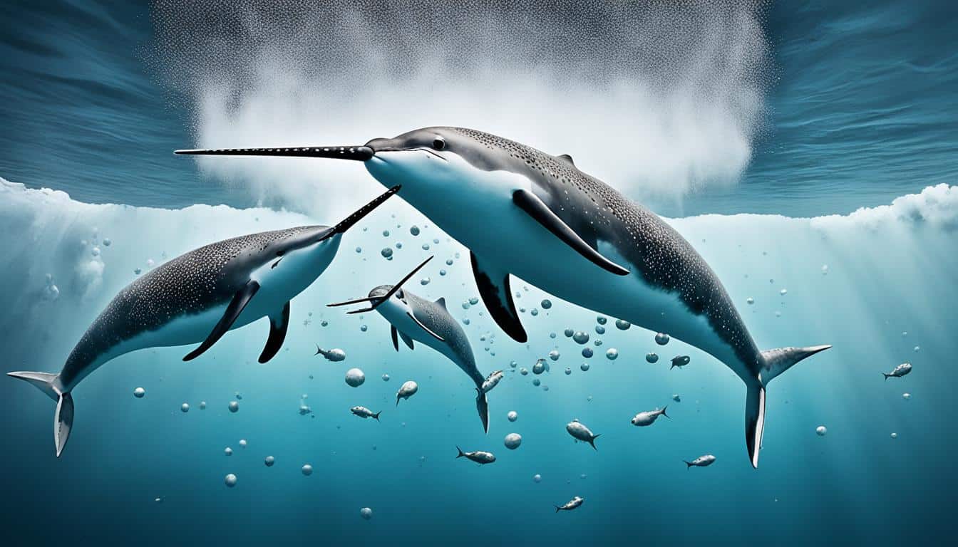 How do narwhals hunt for food?